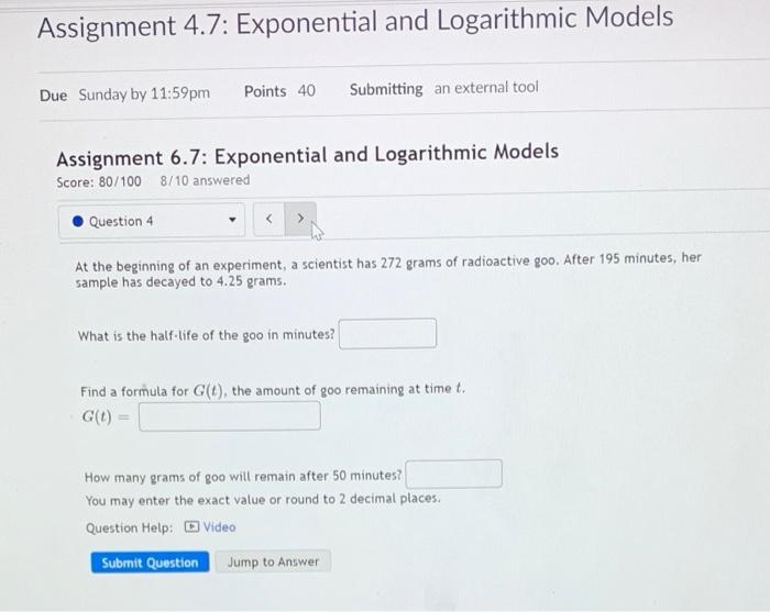 Solved Assignment 4.7: Exponential and Logarithmic Models | Chegg.com