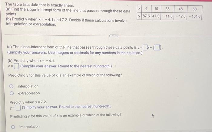 Solved х 6 19 38 48 68 The table lists data that is exactly | Chegg.com
