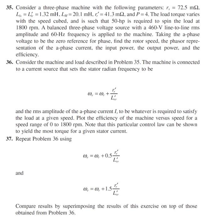 35. Consider a three-phase machine with the following | Chegg.com