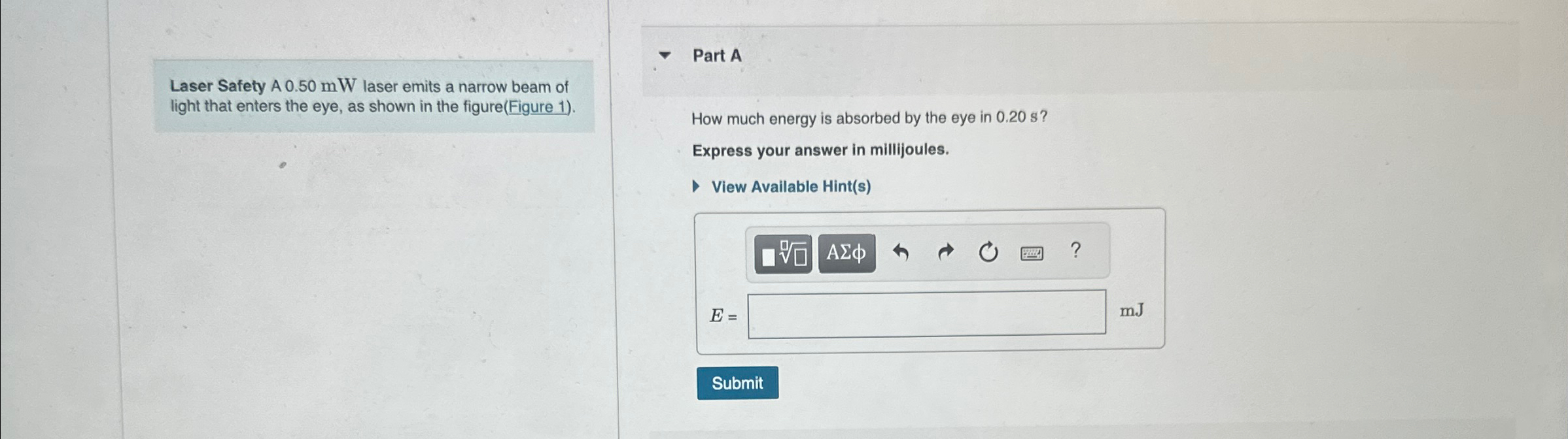 Solved Laser Safety A 0.50mW ﻿laser emits a narrow beam of | Chegg.com