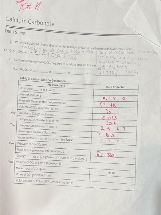 Solved 1 Write The Balanced Chemical Equation For Reaction