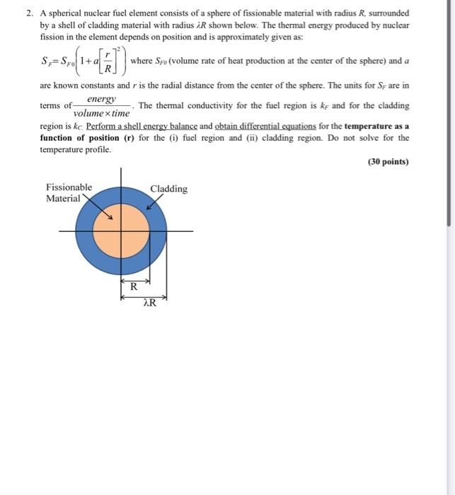 Solved 2. A spherical nuclear fuel element consists of a | Chegg.com