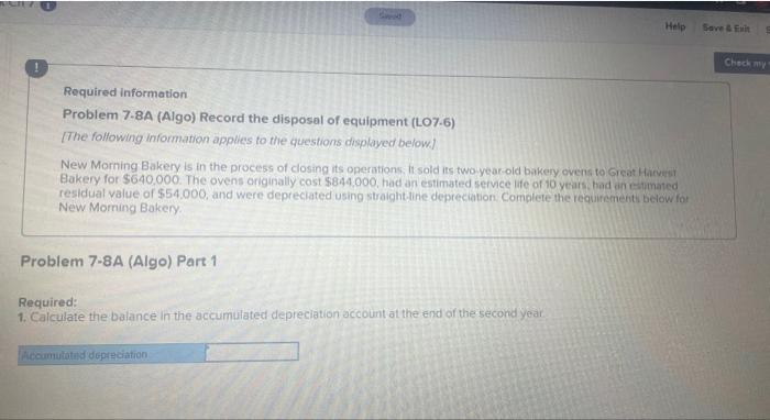 Solved Required information Problem 7.8A (Algo) Record the | Chegg.com