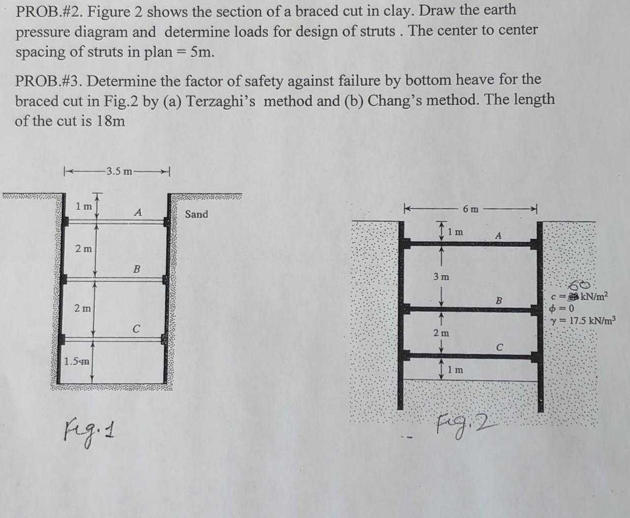Solved PROB.#2. Figure 2 shows the section of a braced cut | Chegg.com