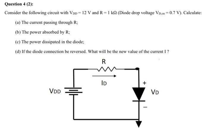 Solved Consider the following circuit with VDD=12 V and | Chegg.com