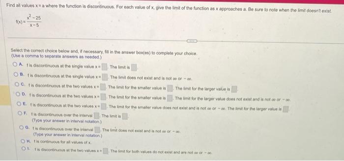 Solved Find all values x= a where the function is | Chegg.com
