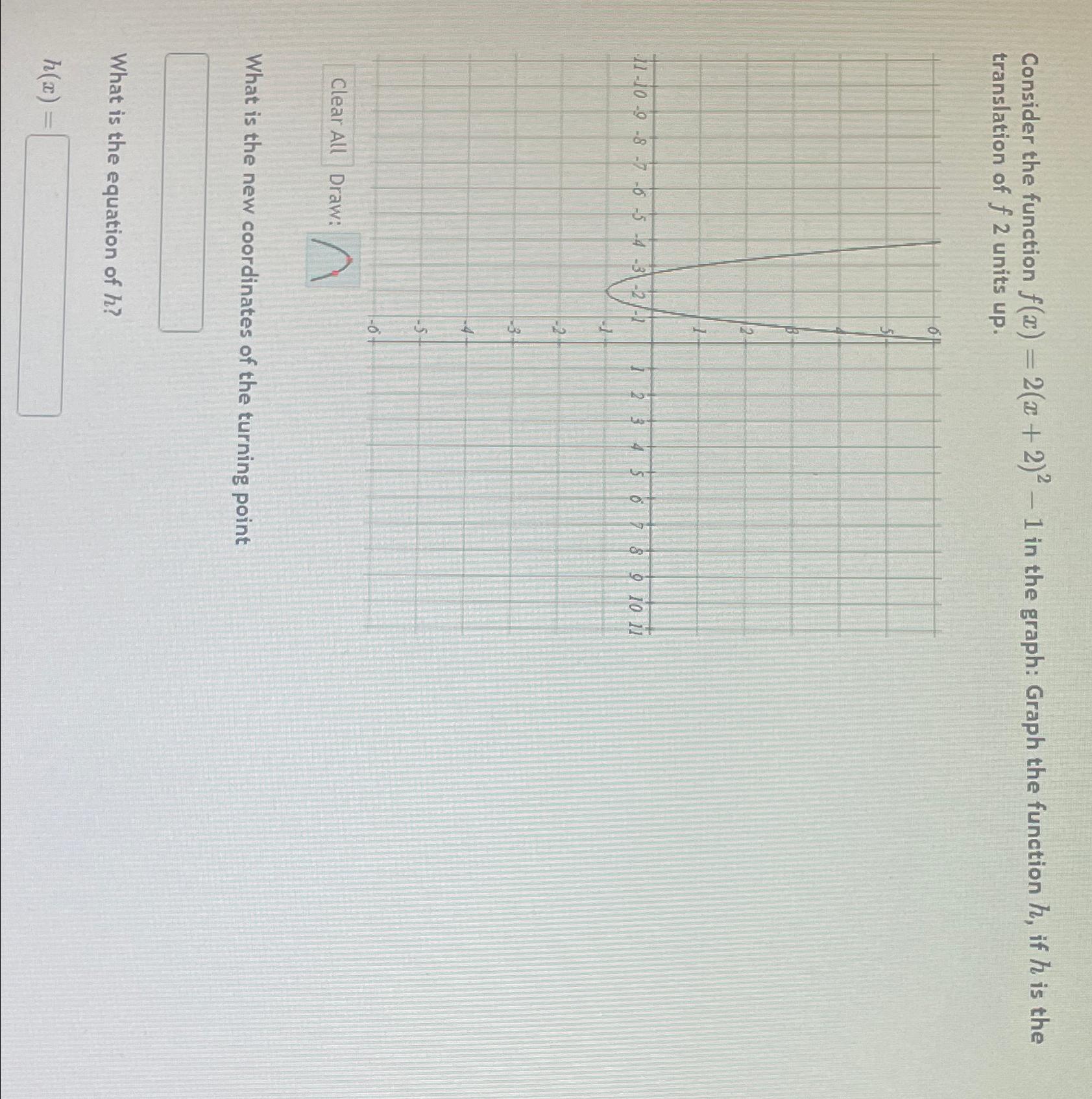 Solved Consider the function f(x)=2(x+2)2-1 ﻿in the graph: | Chegg.com