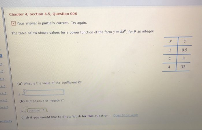 Solved The table below shows values for a power function of | Chegg.com