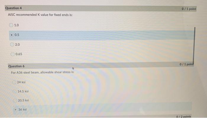 Solved 0/1 point Question 4 AISC recommended K value for | Chegg.com