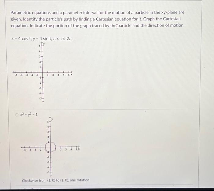 Solved Parametric equations and a parameter interval for the | Chegg.com