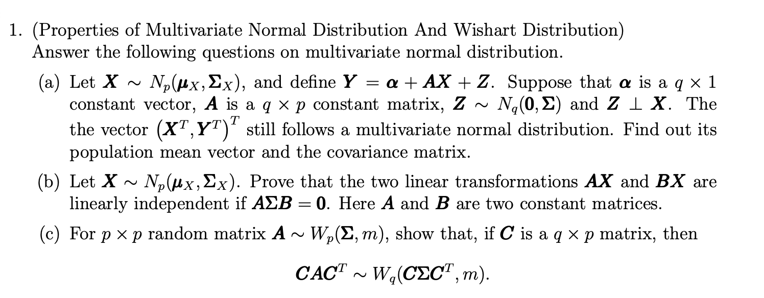 Solved (Properties of Multivariate Normal Distribution And | Chegg.com