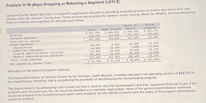 Solved Problem 11-19 (Algo) Dropping or Retaining a Segment | Chegg.com