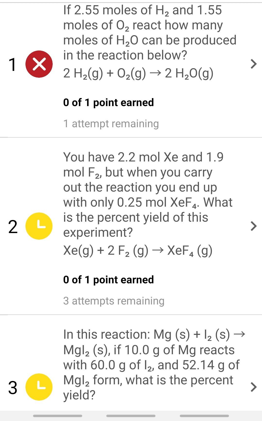 Solved If 2.55 moles of H2 and 1.55 moles of O, react how | Chegg.com