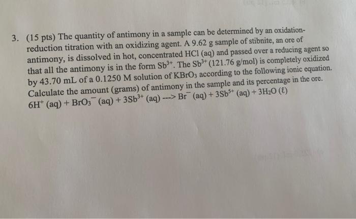 Solved 3. (15 pts) The quantity of antimony in a sample can | Chegg.com