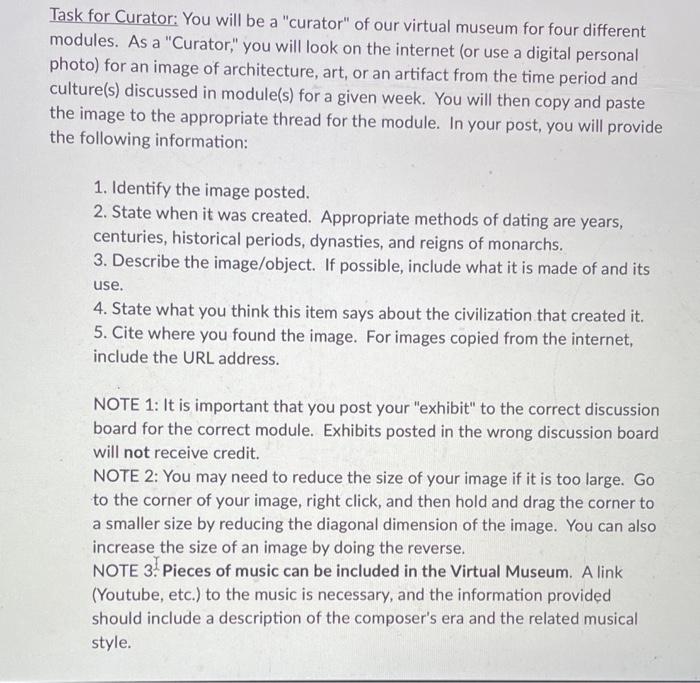Solved Task for Curator: You will be a "curator" of our | Chegg.com