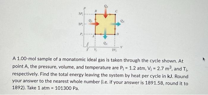 Solved A 1.00−mol sample of a monatomic ideal gas is taken | Chegg.com