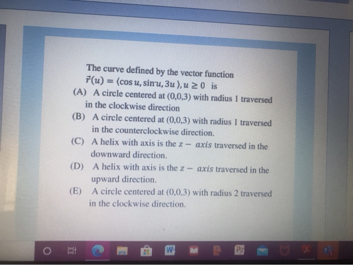 Solved The curve defined by the vector function F(u) = | Chegg.com