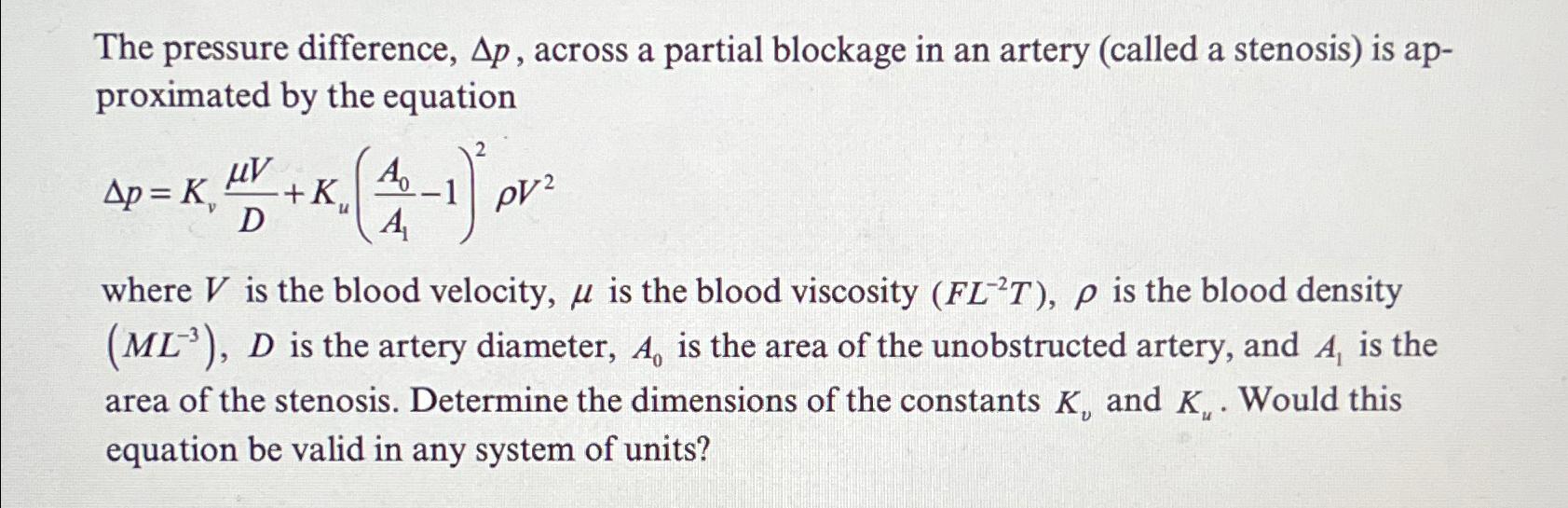 Solved The pressure difference, Δp, ﻿across a partial | Chegg.com