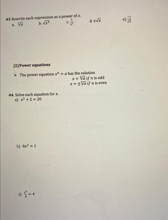 Solved - #3 Rewrite each expression as a power of x. d. xvx | Chegg.com