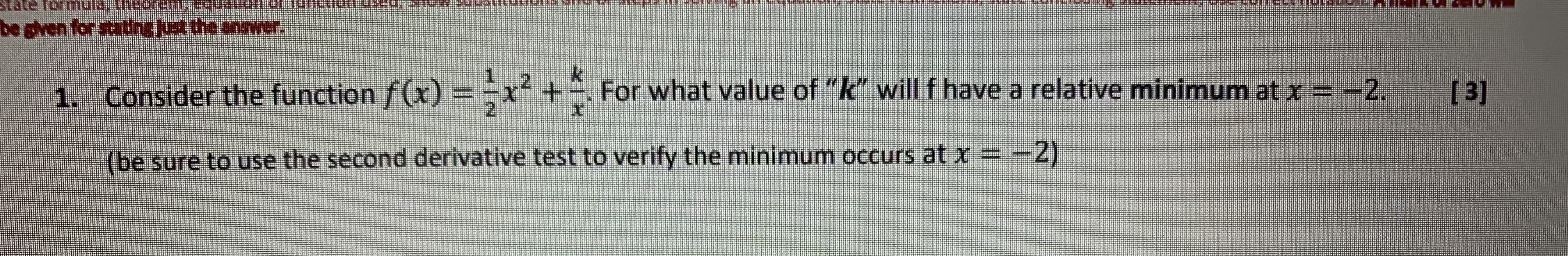 Solved Consider the function f(x)=12x2+kx. ﻿For what value | Chegg.com