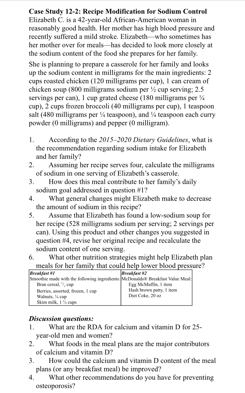 Solved Case Study 12-2: Recipe Modification for Sodium | Chegg.com
