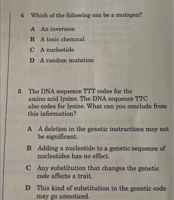Solved 5 The DNA sequence TTT codes for the amino acid | Chegg.com