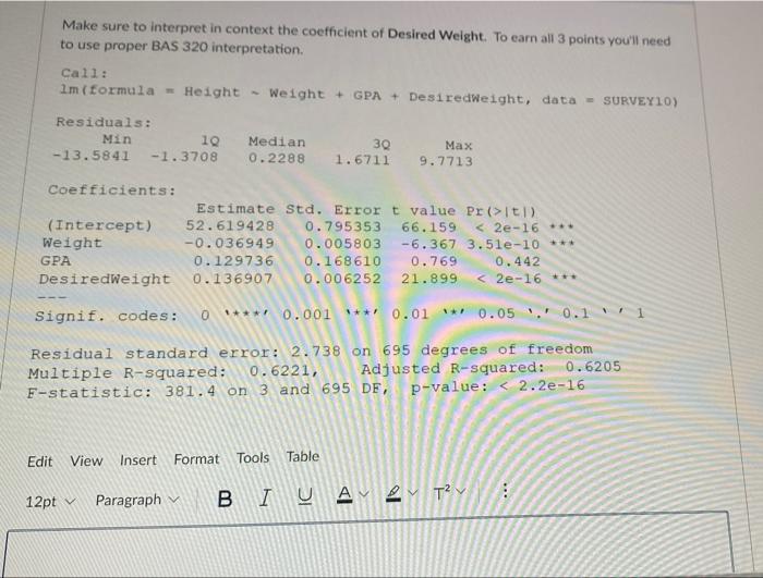 Solved Make sure to interpret in context the coefficient of | Chegg.com