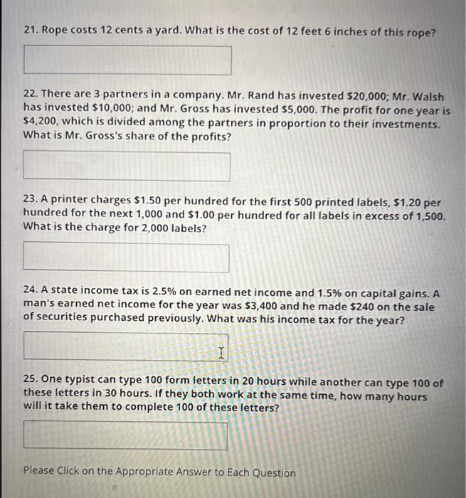 Solved 21. Rope costs 12 cents a yard. What is the cost of | Chegg.com