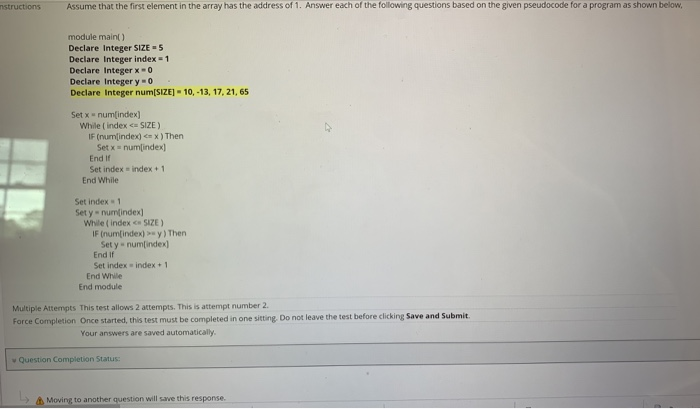 Solved Assume that the first element in the array has the | Chegg.com