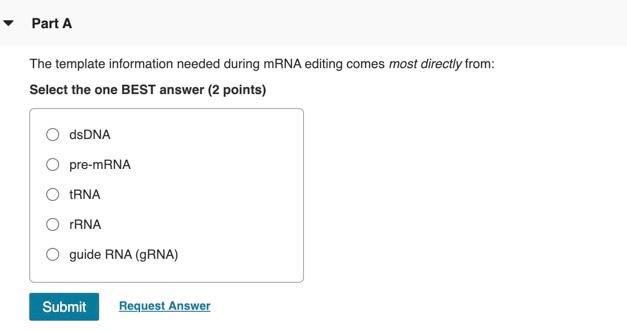 Solved Part A The template information needed during mRNA | Chegg.com