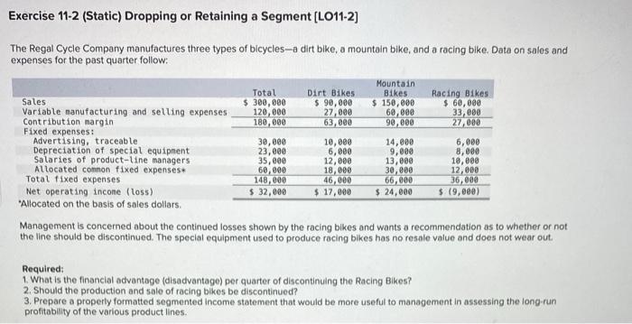 Solved Exercise 11-2 (Static) Dropping or Retaining a | Chegg.com