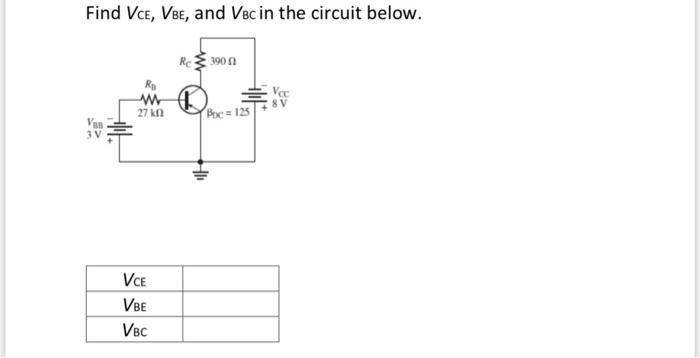 Solved Find VCE,VBE, and VBC in the circuit below. | Chegg.com