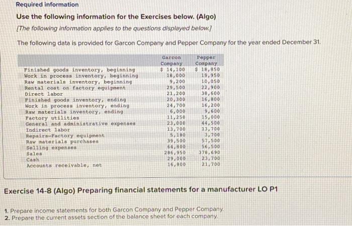 Solved Required information Use the following information | Chegg.com