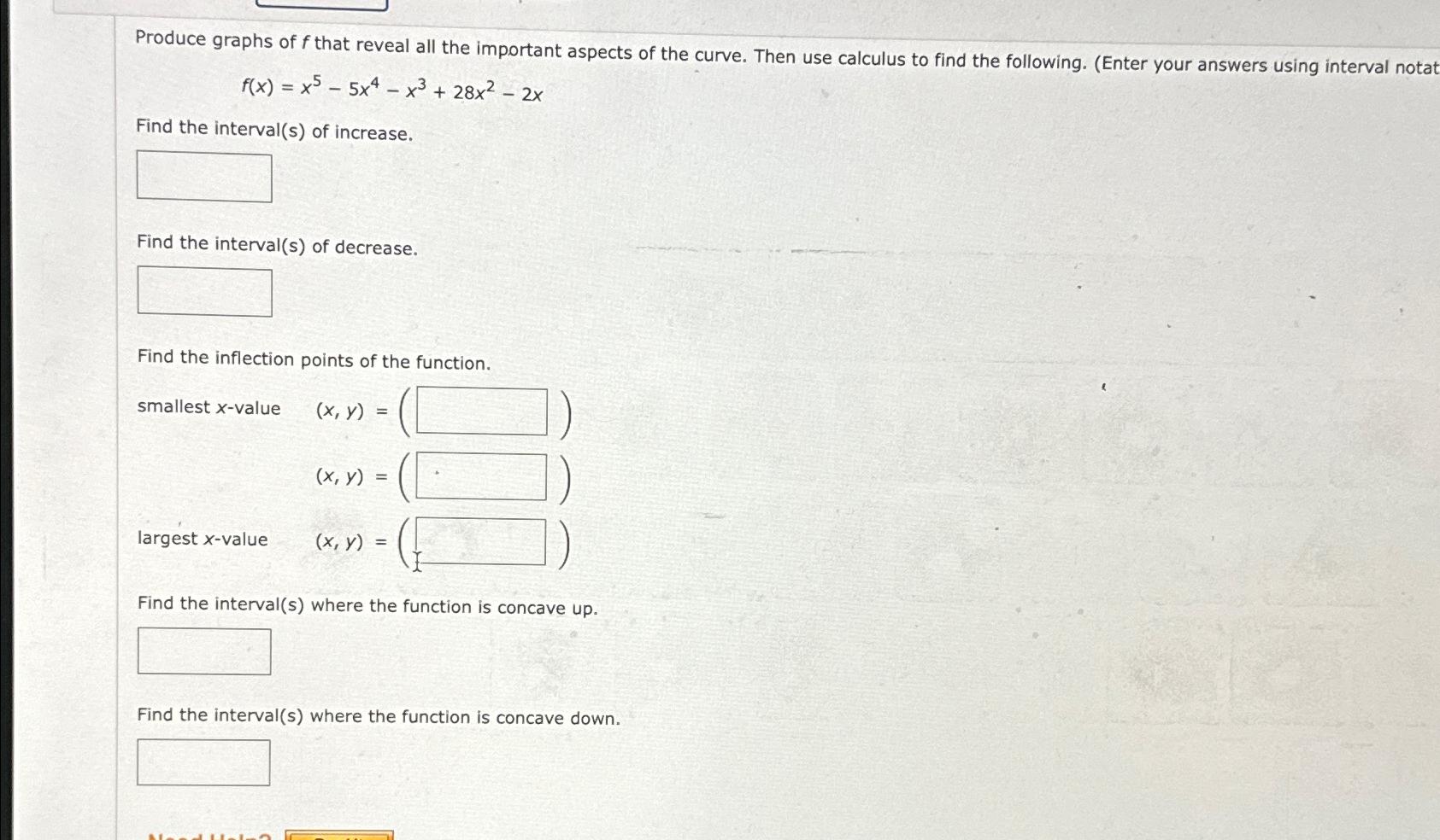 Solved Produce graphs of f ﻿that reveal all the important | Chegg.com