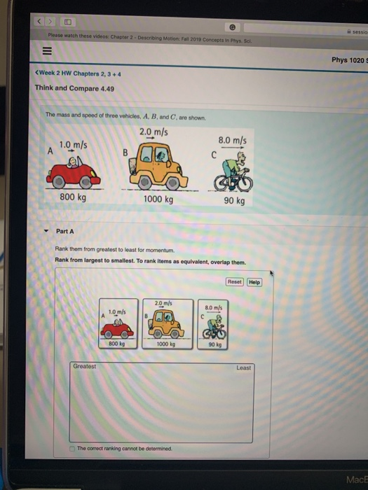 Solved Chapter 2 - Describing Motion Fall 2019 Concepts in | Chegg.com
