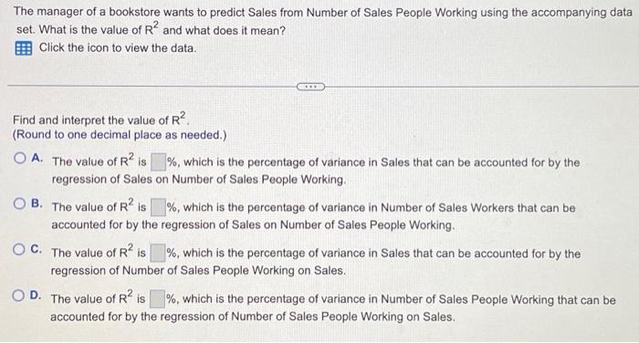 The manager of a bookstore wants to predict Sales | Chegg.com