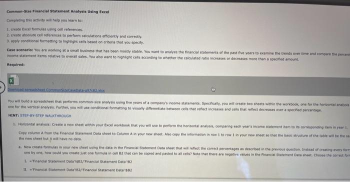 Common-Size Financial Statement Analysis Using Excel | Chegg.com