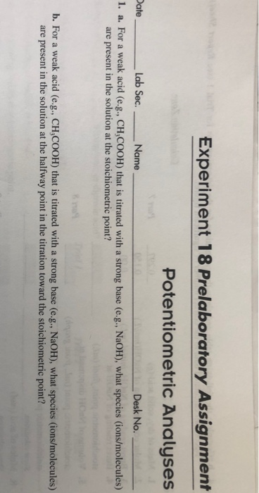 Solved Experiment 18 Prelaboratory Assignment Potentiometric | Chegg.com