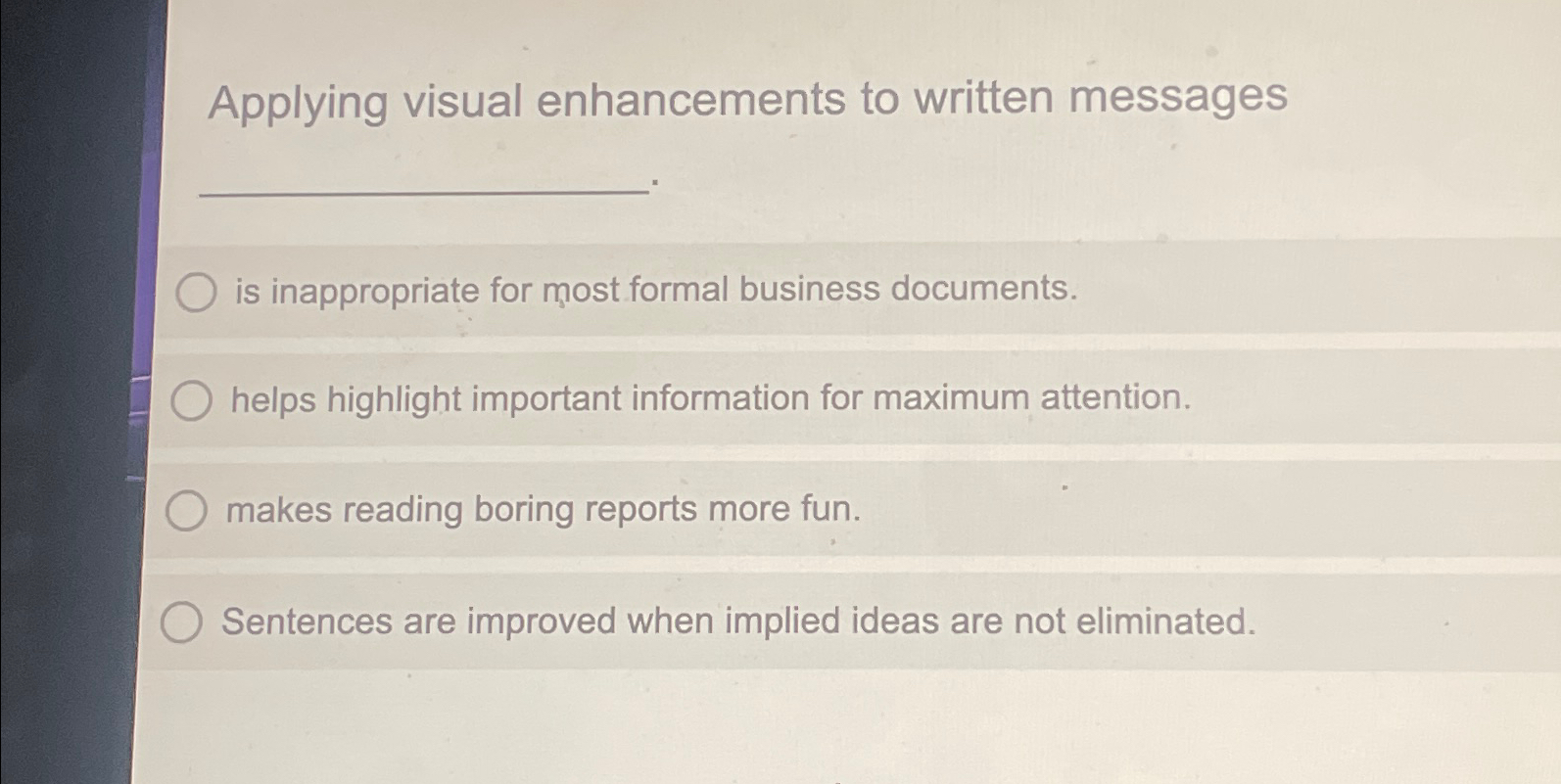 Solved Applying visual enhancements to written messages | Chegg.com