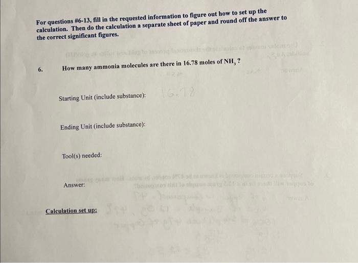 Solved For questions \#6-13, fill in the requested | Chegg.com