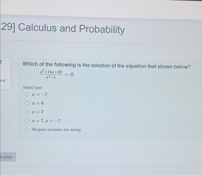 Solved 29] Calculus and Probability 2 Which of the following | Chegg.com