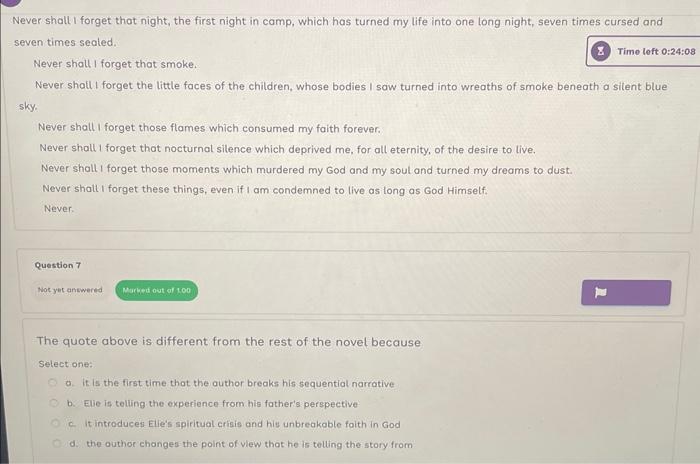 Never shall I forget thot night, the first night in | Chegg.com