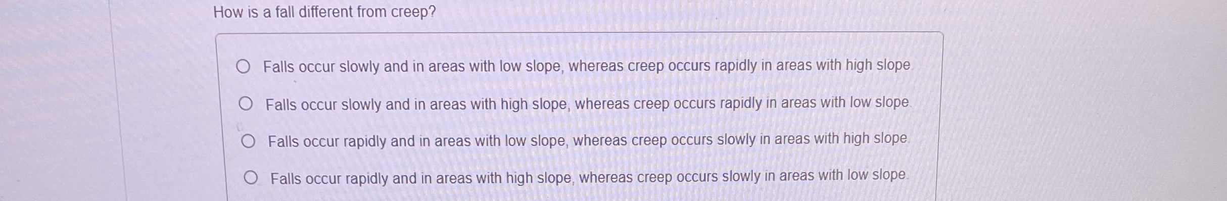 Solved How is a fall different from creep?Falls occur slowly | Chegg.com