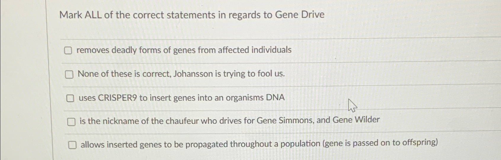 Solved Mark ALL of the correct statements in regards to Gene | Chegg.com