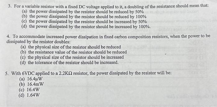 Solved 1. For a fixed resistor with a variable DC voltage | Chegg.com