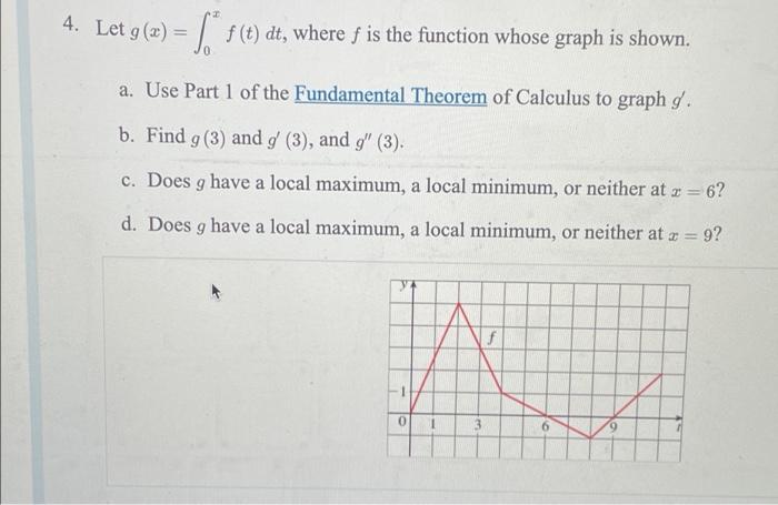 Solved 4. Let g(x) = [* f (t) dt, where f is the function | Chegg.com