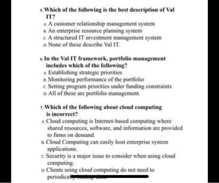 Solved Which of the following is the best description of Val | Chegg.com