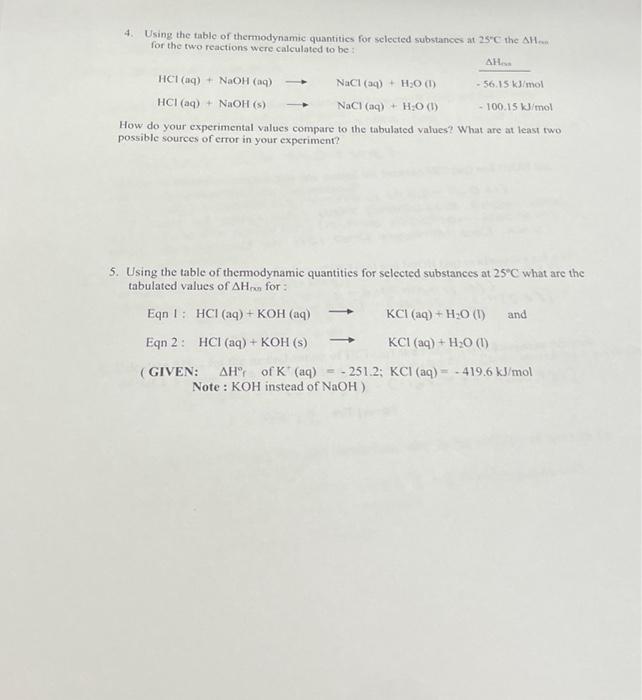 Solved 4. Using the table of thermodynamic quantities for | Chegg.com