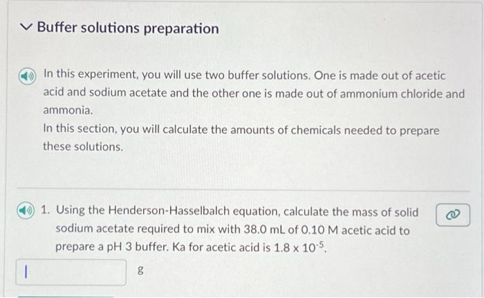 Solved Buffer solutions preparation In this experiment, you | Chegg.com