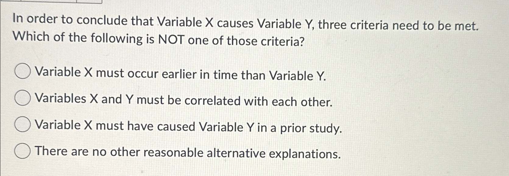 Solved In order to conclude that Variable x ﻿causes Variable | Chegg.com